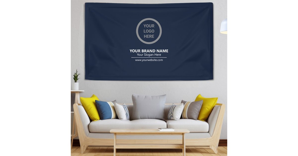 Simple Classic Navy Blue Theme Custom Logo Branded Banner | Zazzle