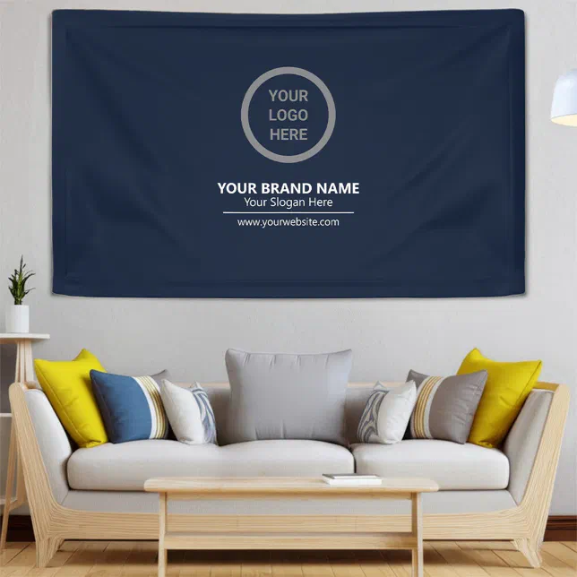 Simple Classic Navy Blue Theme Custom Logo Branded Banner | Zazzle