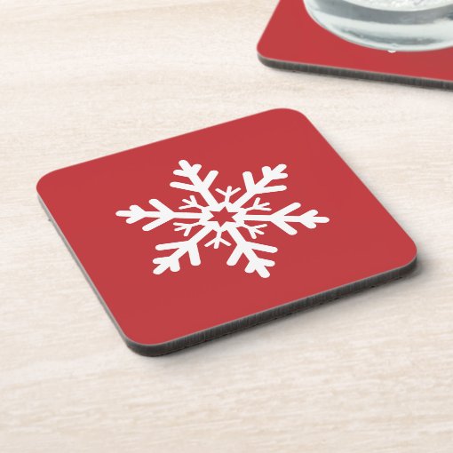 Simple Classic Red and White Christmas Snowflake Beverage Coaster | Zazzle