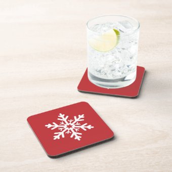Simple Classic Red and White Christmas Snowflake Beverage Coaster | Zazzle