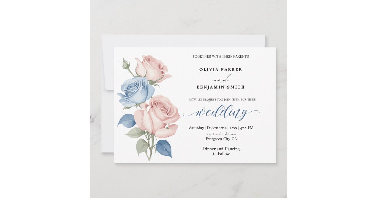 Simple Classic Romantic Rose Wedding Invitation | Zazzle