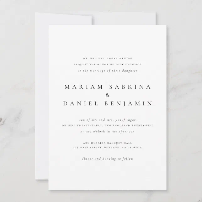 Simple Classic Script Black and White Wedding Invitation | Zazzle