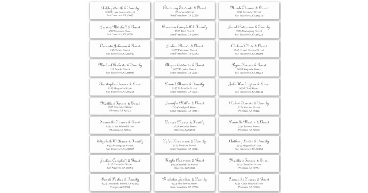 Simple Classic Script Wedding Guest Names Address Sticker | Zazzle