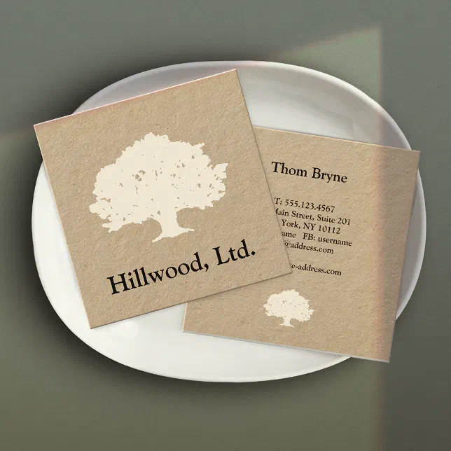 Simple Classic Tree Logo Square Business Card | Zazzle