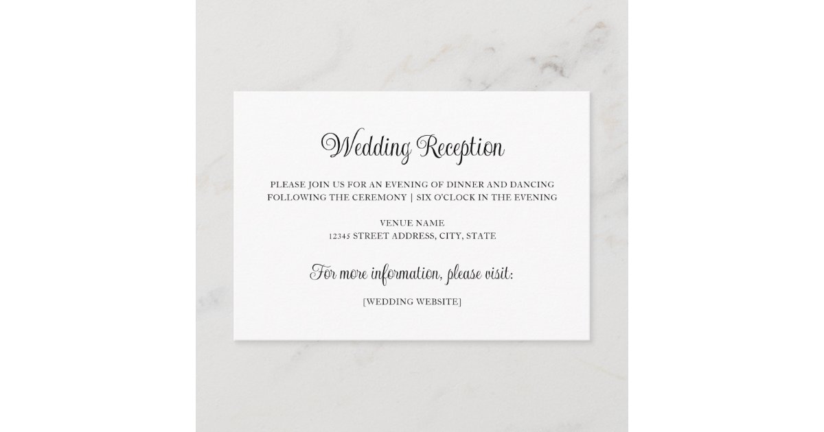Simple Classic Wedding Reception Information Enclosure Card | Zazzle