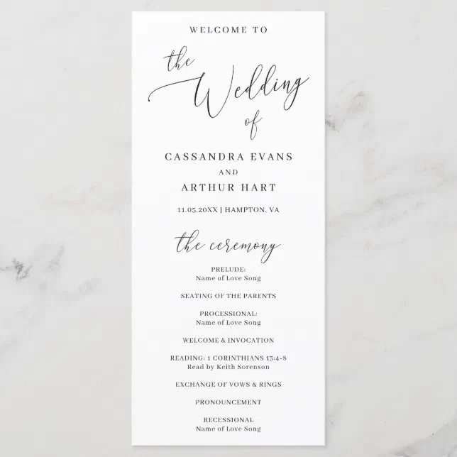 Simple Classic White Elegant Wedding Program | Zazzle