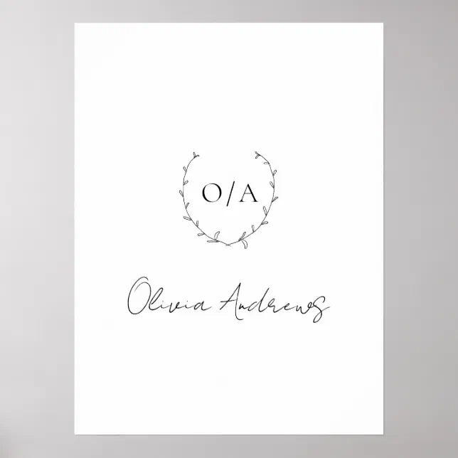 Simple Classic Wreath Crest Elegant Monogram Poster | Zazzle