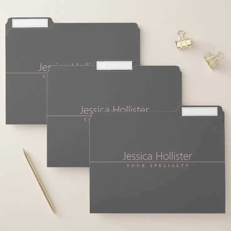 Simple Classy Light Pink on Dark Grey File Folder | Zazzle