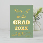 Simple Classy Sage Green Hats Off to the Grad Foil Invitation | Zazzle
