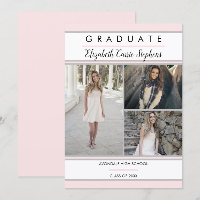 Simple Classy Three Photo Blush Pink Graduation Announcement | Zazzle.com