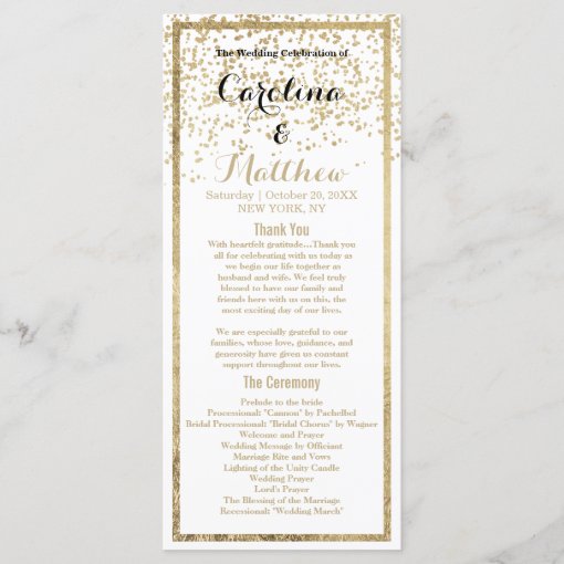 Simple classy white gold confetti Wedding Program | Zazzle