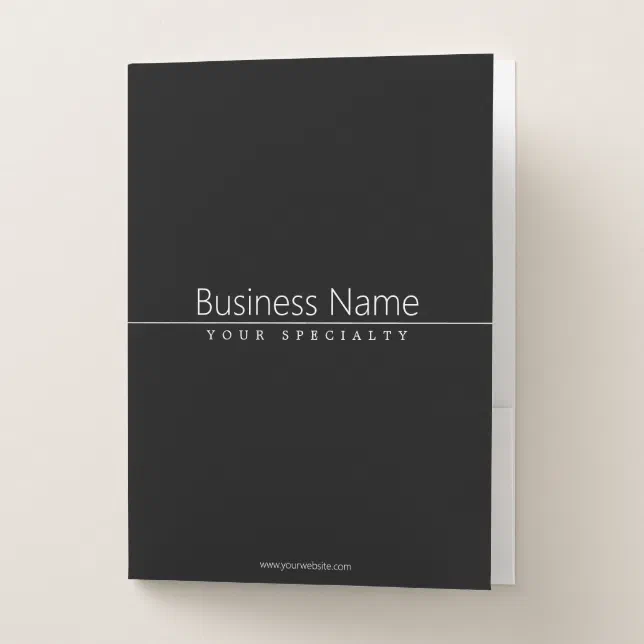 Simple Classy White Text on Black Pocket Folder | Zazzle