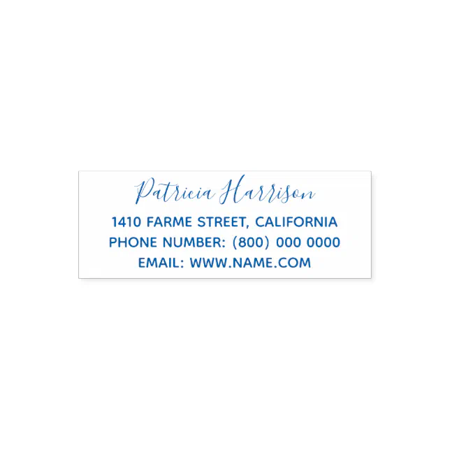 simple & clean address information blue (optional) self-inking stamp ...