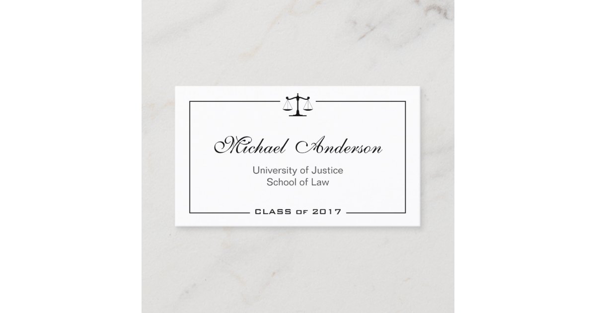 Simple Clean Black and White Law School Student Calling Card | Zazzle.com