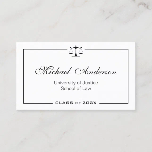 Simple Clean Black and White Law School Student Calling Card | Zazzle
