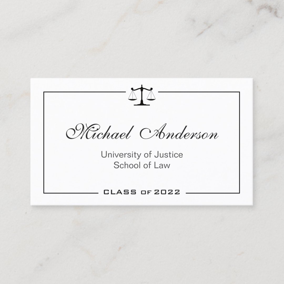 Simple Clean Black and White Law School Student Calling Card | Zazzle