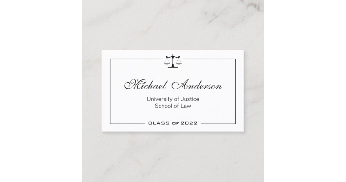 Simple Clean Black and White Law School Student Calling Card | Zazzle
