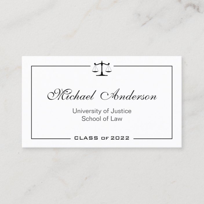 Simple Clean Black and White Law School Student Calling Card | Zazzle.com