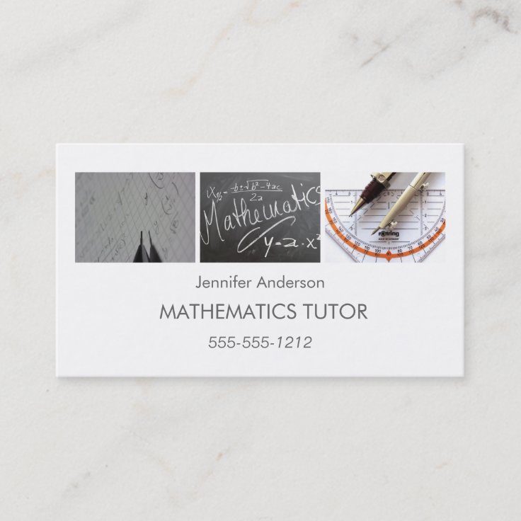 Simple Clean Mathematics Math Tutor Photo Collage Business Card | Zazzle
