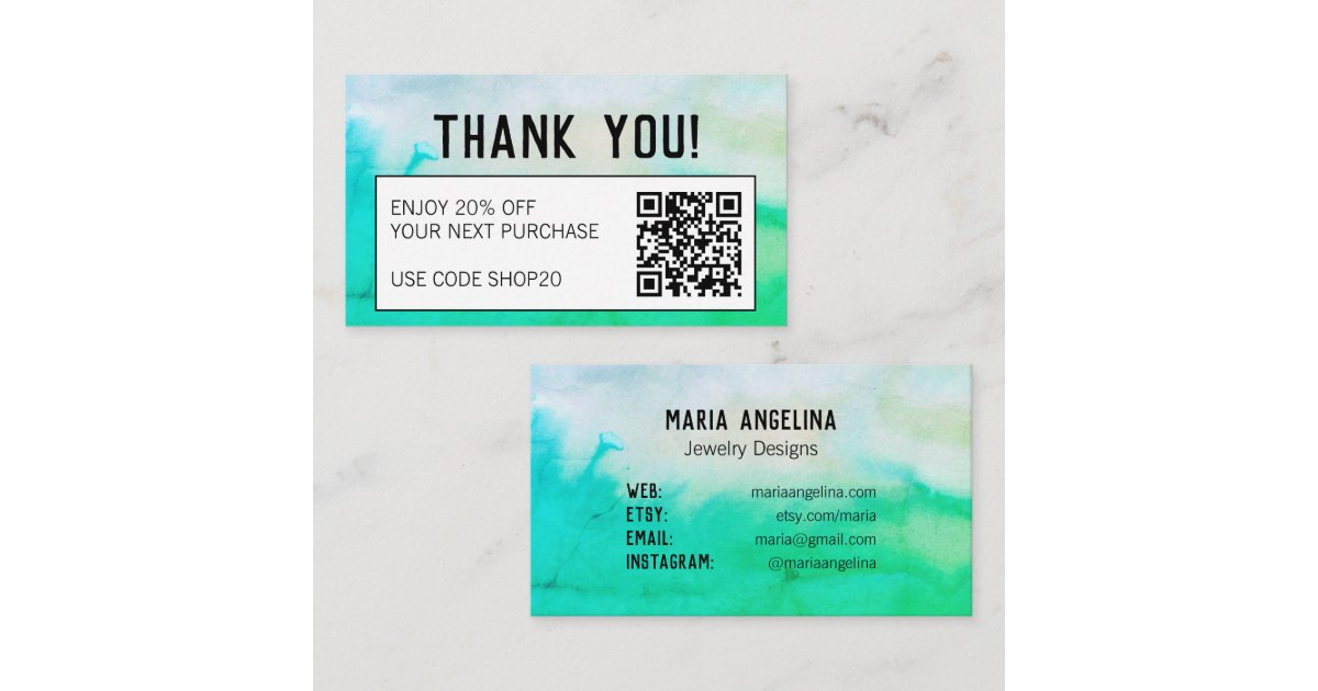 Simple Clean Minimal Abstract Watercolor QR CODE Discount Card | Zazzle