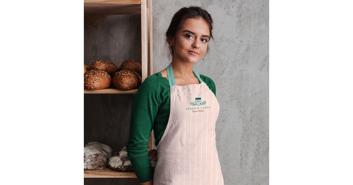 Simple, Clean & Minimal Style Bakery Cake Logo Apron | Zazzle