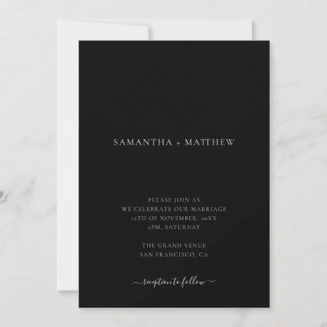 Simple Clean Minimalist Black Wedding Invitation | Zazzle