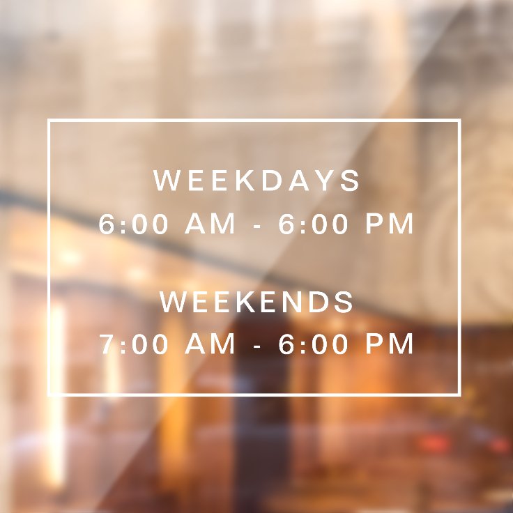 Simple clean store open hours sign window clings | Zazzle