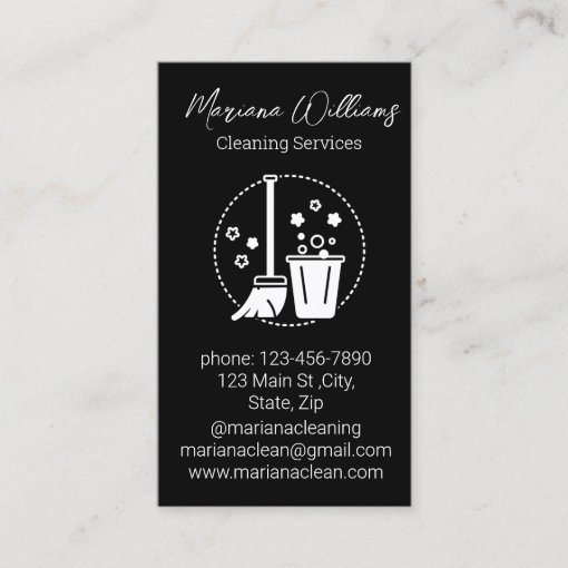 simple cleaning services logo black white business card | Zazzle