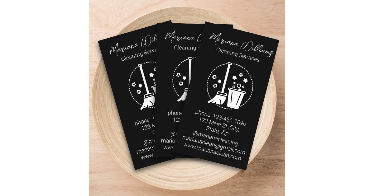 simple cleaning services logo black white business card | Zazzle