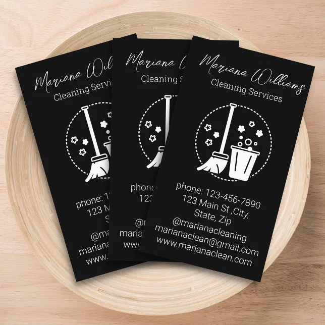 simple cleaning services logo black white business card | Zazzle