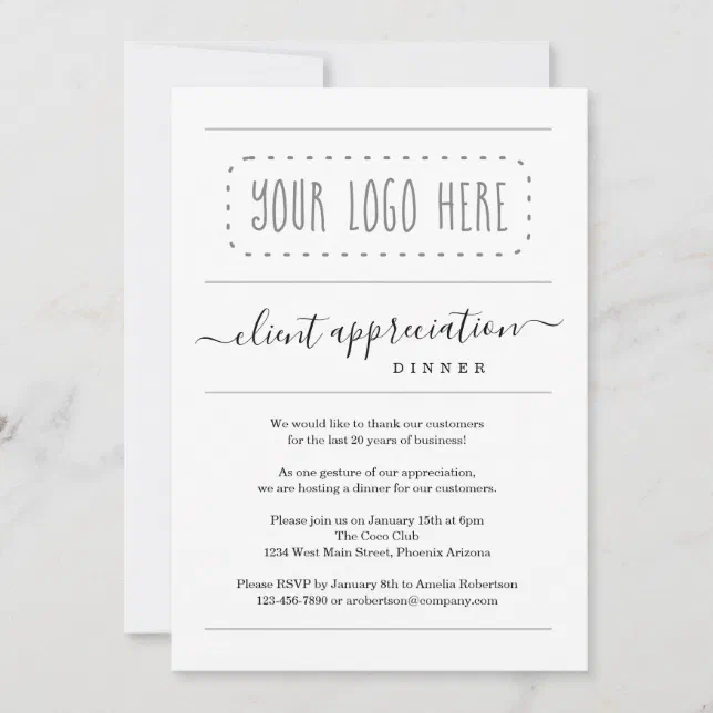 Simple Client Appreciation Dinner - Add Logo Invitation | Zazzle