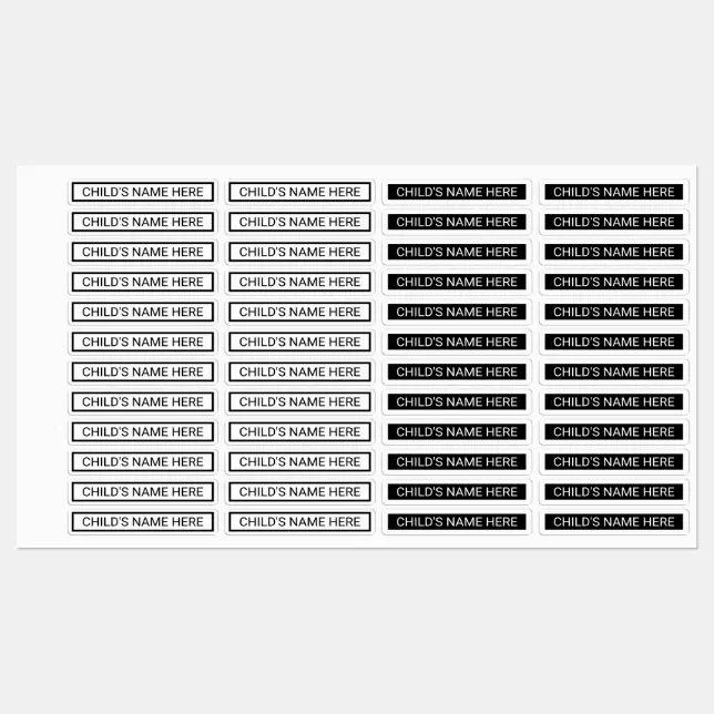Simple Clothing Name Tags Black and White Kids' Labels | Zazzle