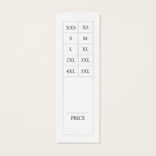 Simple Clothing Size Chart White Fashion Price Tag | Zazzle