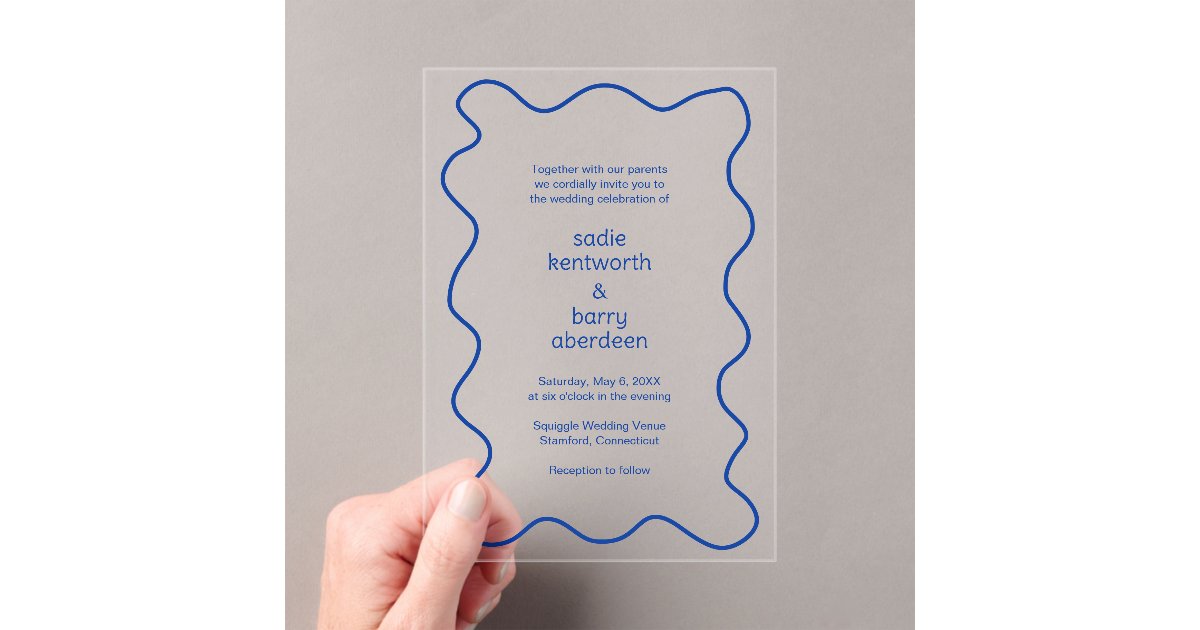 Simple Cobalt Blue Squiggle Frame Modern Wedding Acrylic Invitations ...
