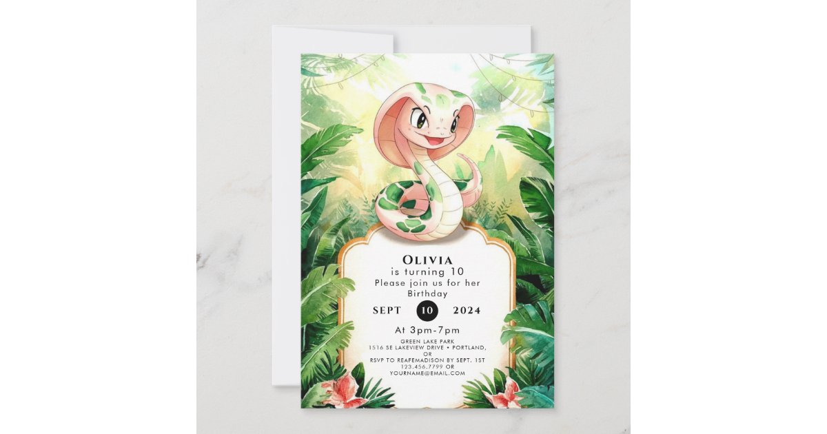 Simple Cobra Snake Birthday Invitation | Zazzle