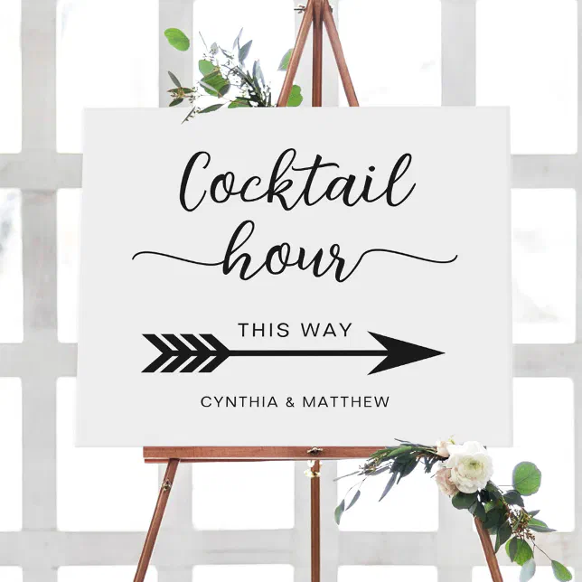 Simple Cocktail Hour Wedding Direction Sign | Zazzle