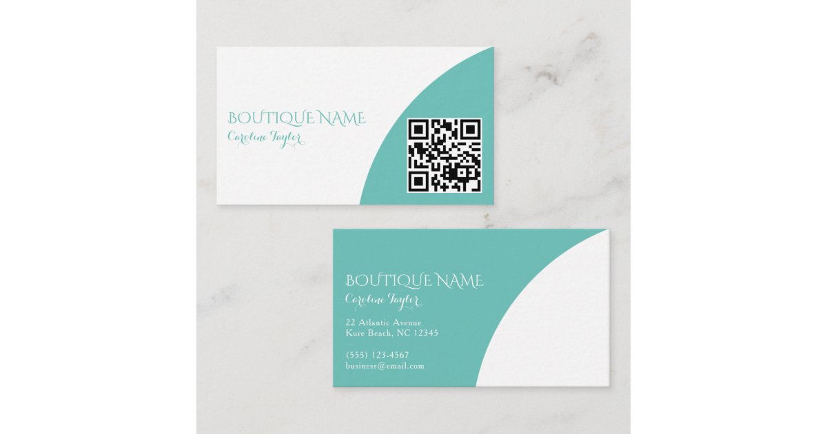 Simple Color Block Boutique Teal with QR Code Enclosure Card | Zazzle