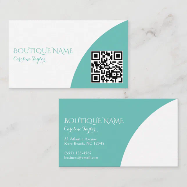 Simple Color Block Boutique Teal with QR Code Enclosure Card | Zazzle