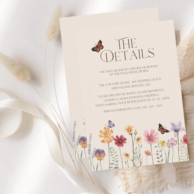 Simple Colorful Wildflower Floral Wedding Details Enclosure Card | Zazzle
