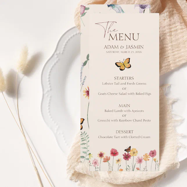 Simple Colorful Wildflower Floral Wedding Menu | Zazzle