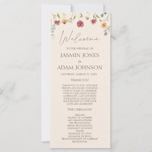 Simple Colorful Wildflower Floral Wedding Program | Zazzle