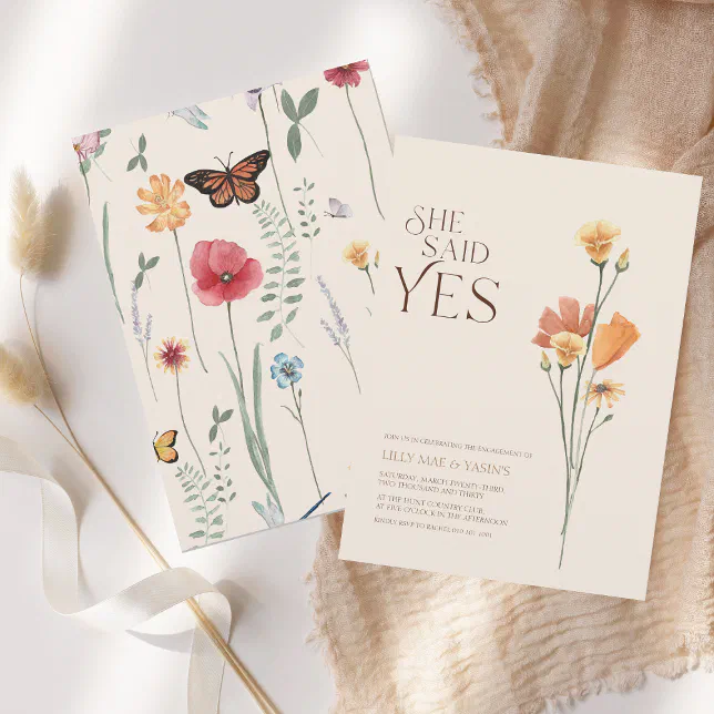 Simple Colorful Wildflower She Said Yes Engagement Invitation | Zazzle