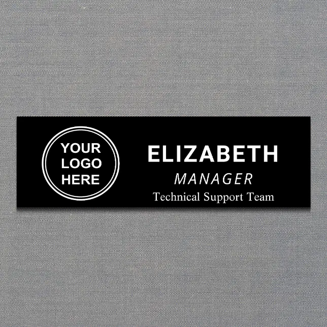 Simple Company Logo Black Name Tag | Zazzle