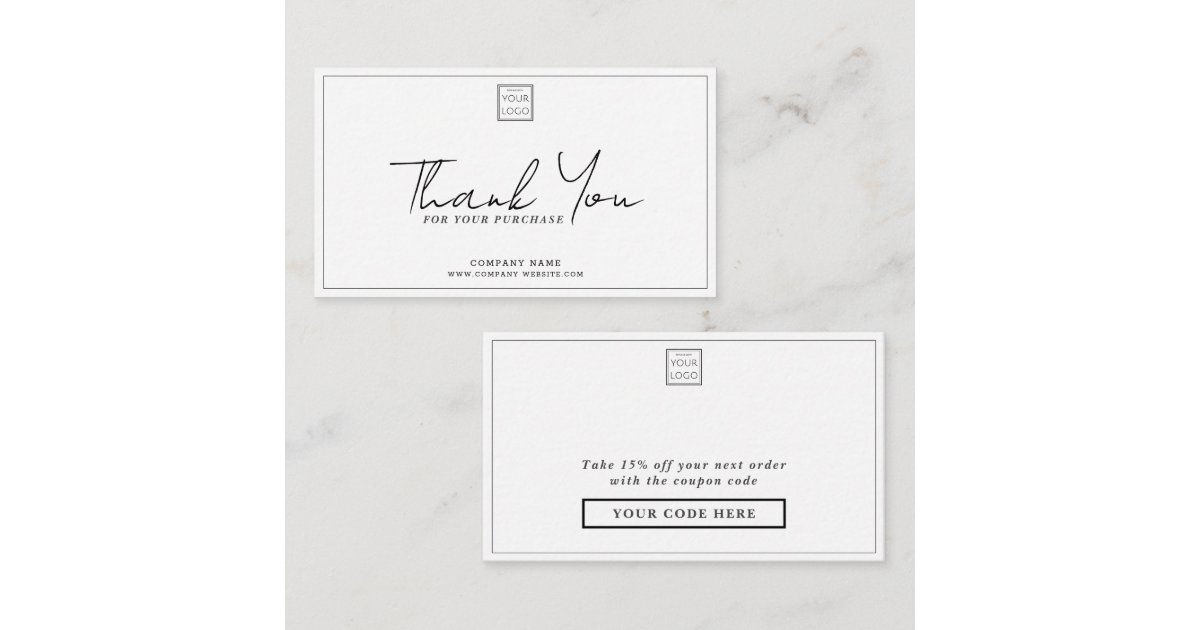 Simple Company Logo Promo Code Thank You Note Card | Zazzle