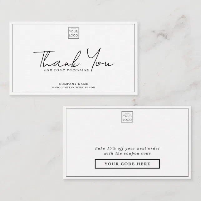 Simple Company Logo Promo Code Thank You Note Card | Zazzle