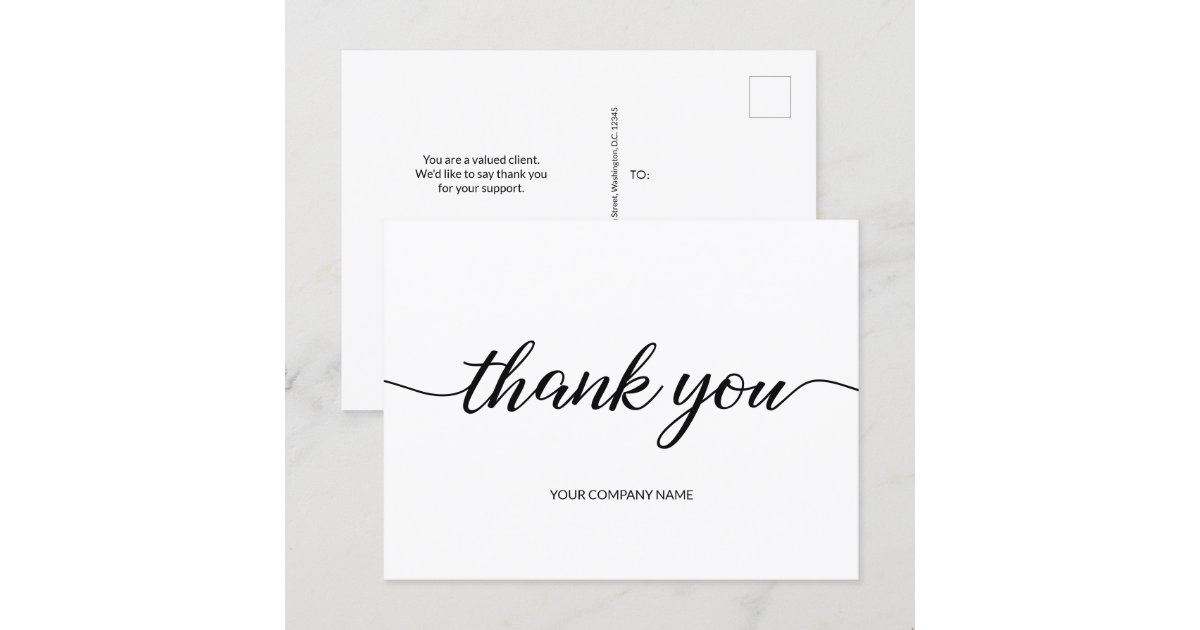 Simple Company Name Thank you Script Postcard | Zazzle