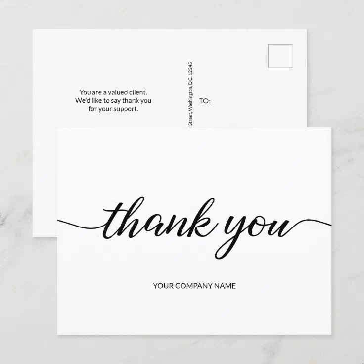 Simple Company Name Thank you Script Postcard | Zazzle