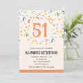 Simple Confetti 51st birthday invitations Modern | Zazzle