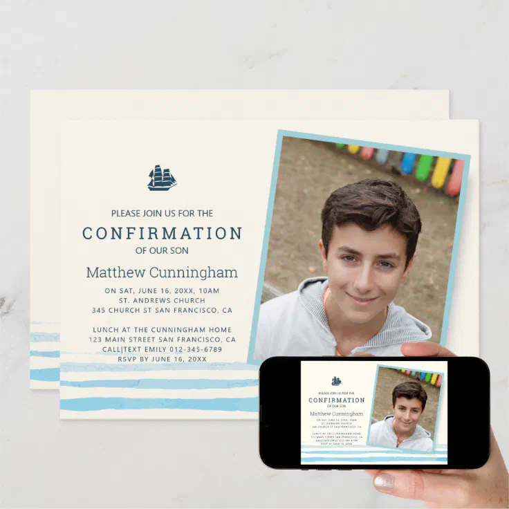 Simple Confirmation | Boy Invitation | Zazzle