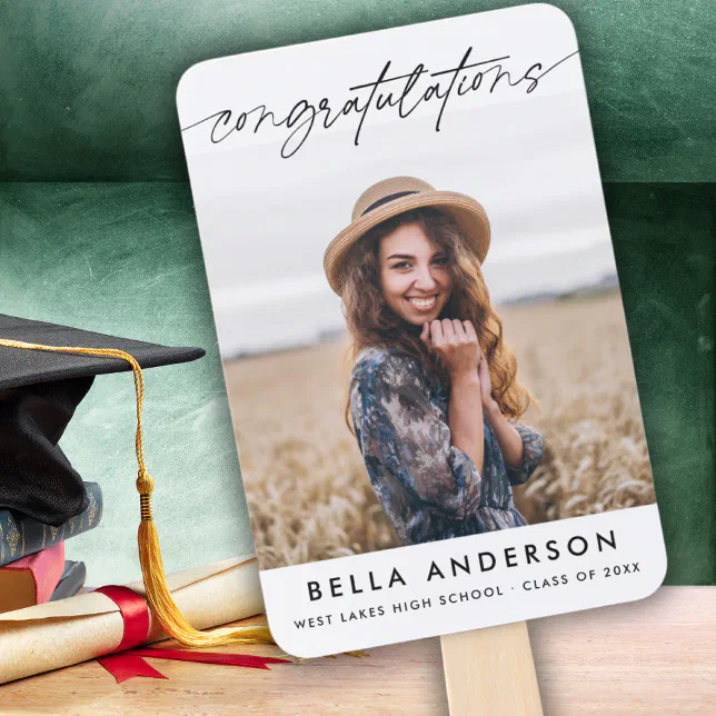 Simple Congratulations Graduation Script Photo Hand Fan | Zazzle